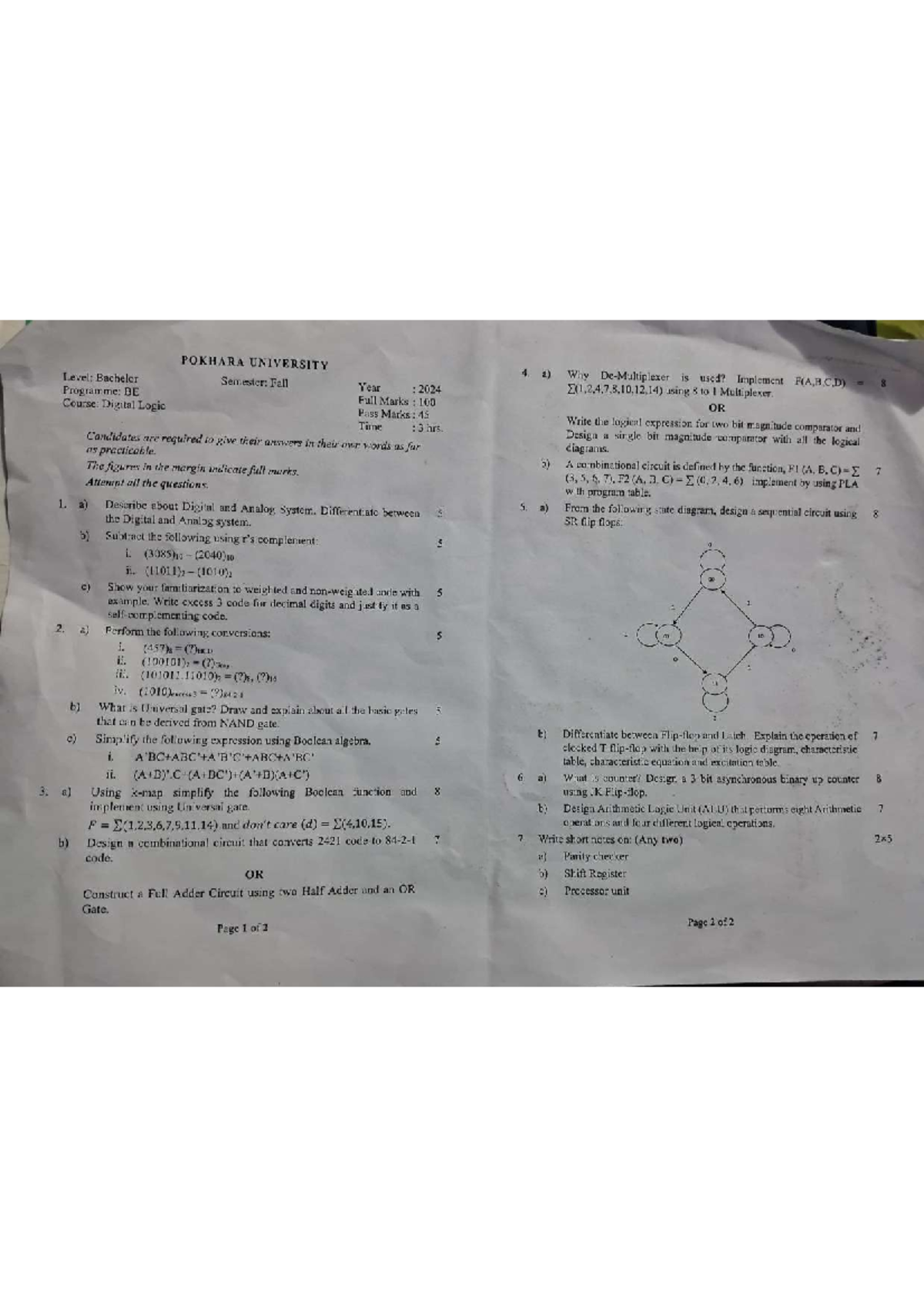 Digital Logic Midterm Question Paper - BE 2024, Pokhara University - Studocu