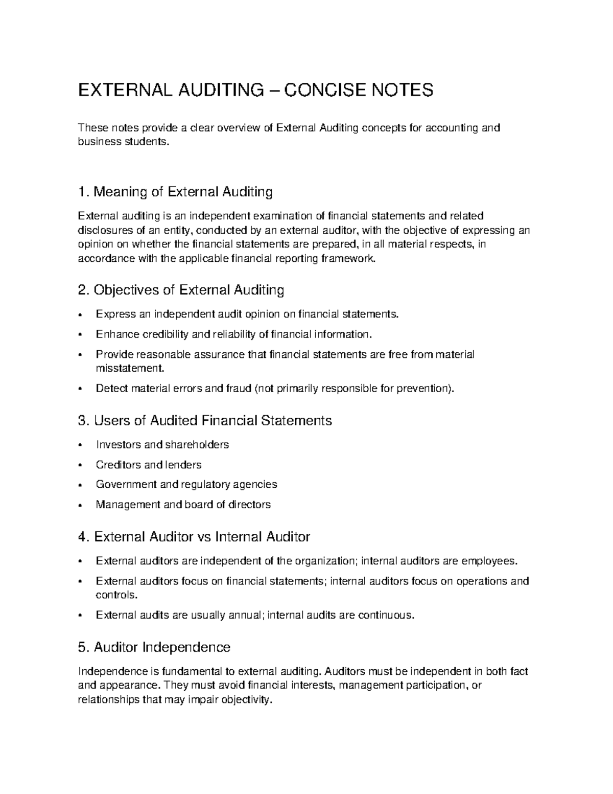 EXTERNAL AUDITING CONCEPTS: A STUDY GUIDE - Studocu