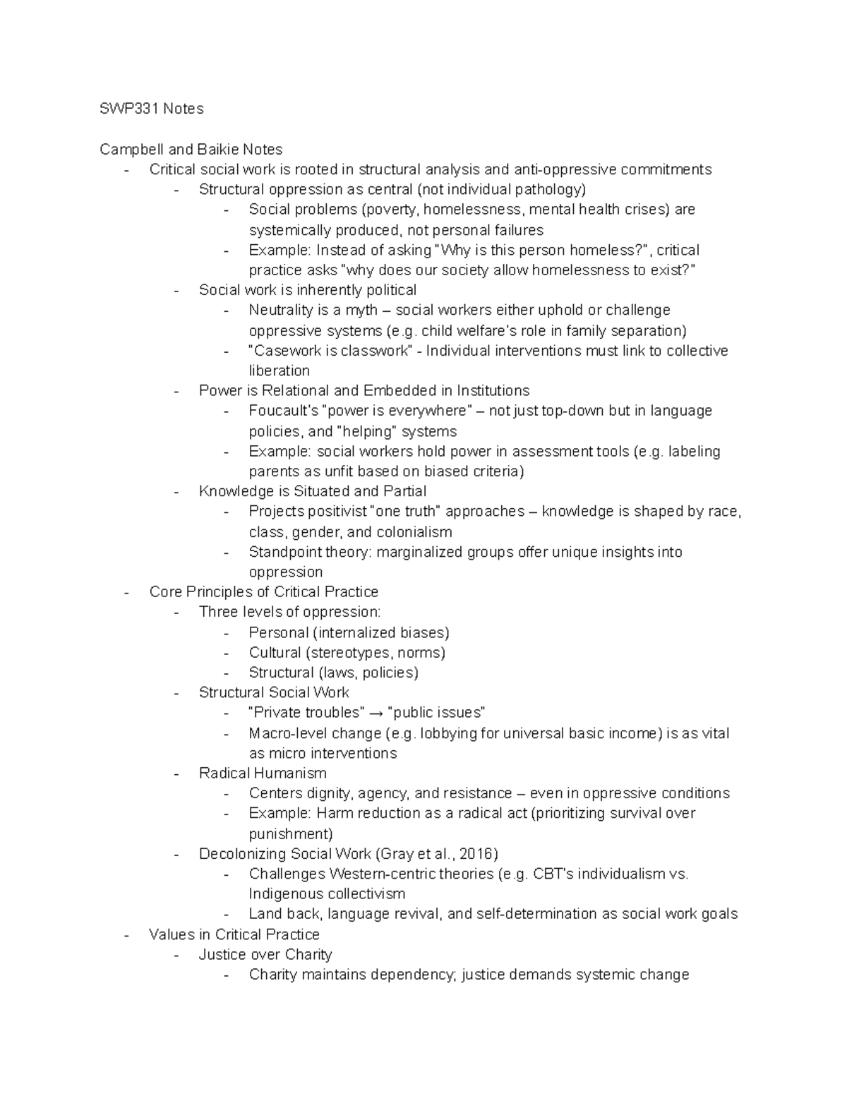 SWP331 Critical Social Work Notes: Structural Analysis & Practice - Studocu