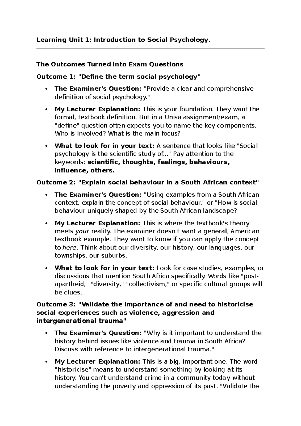 Learning Unit 1: Introduction to Social Psychology (PYC3711) Exam Prep ...