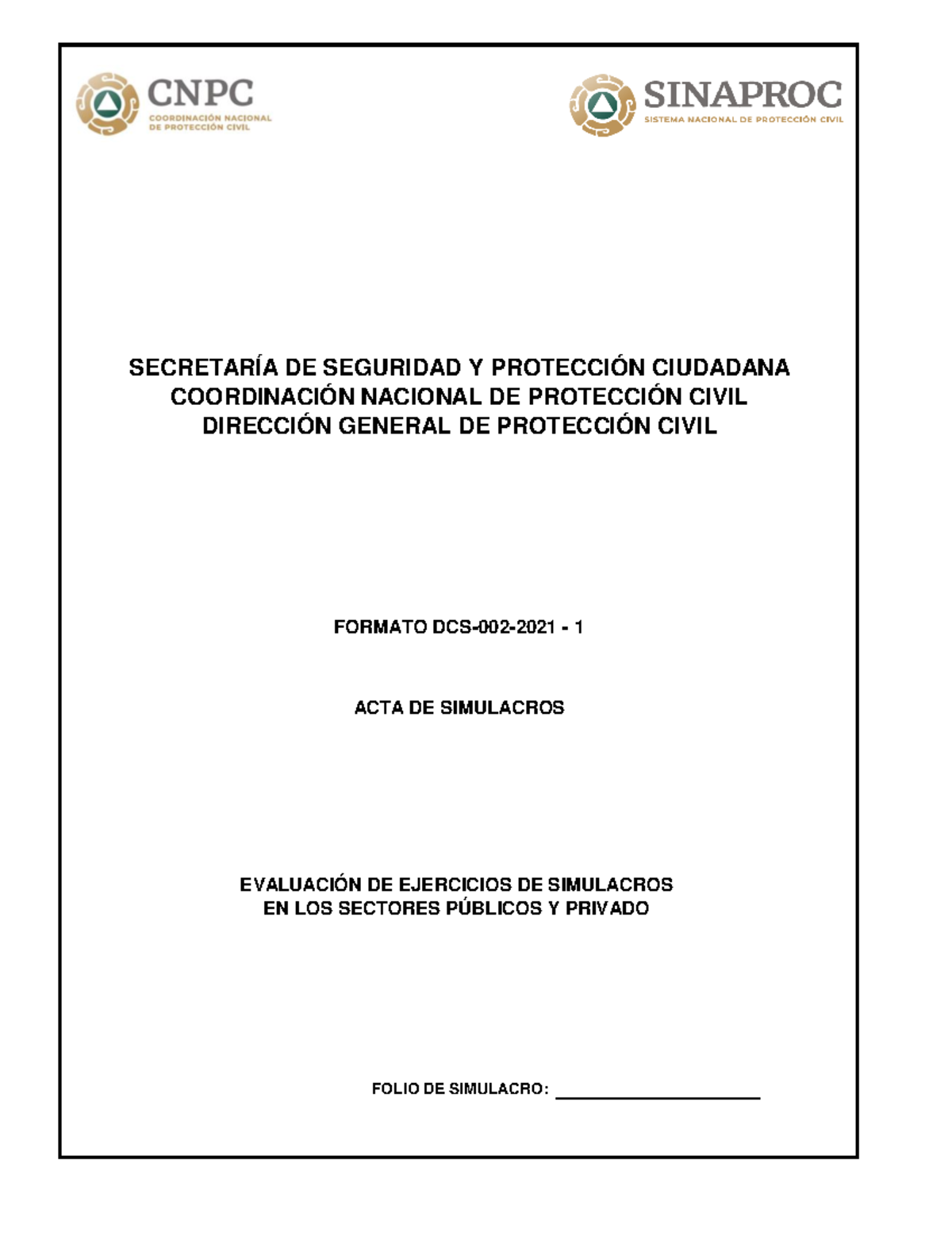 Formato DCS-002-2021: Evaluación de Simulacros en Sectores Públicos ...