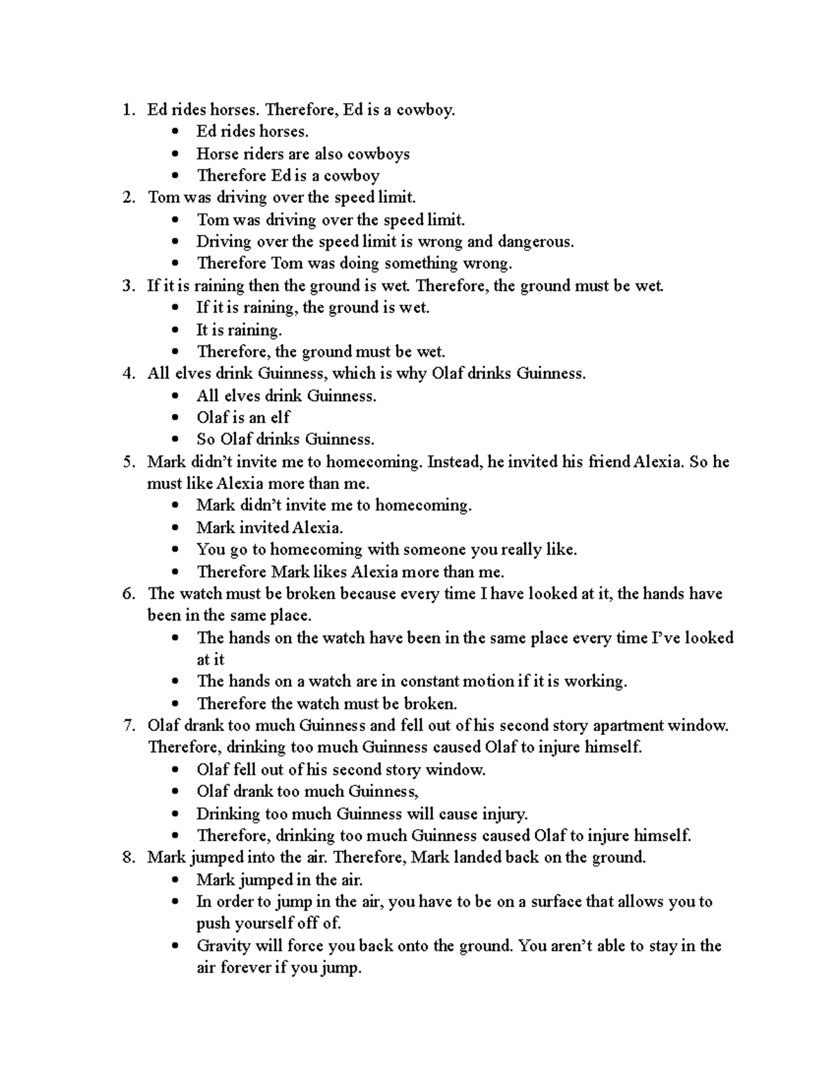 CHAP10 Exercise - Reasoning and Argumentation Examples - Studocu