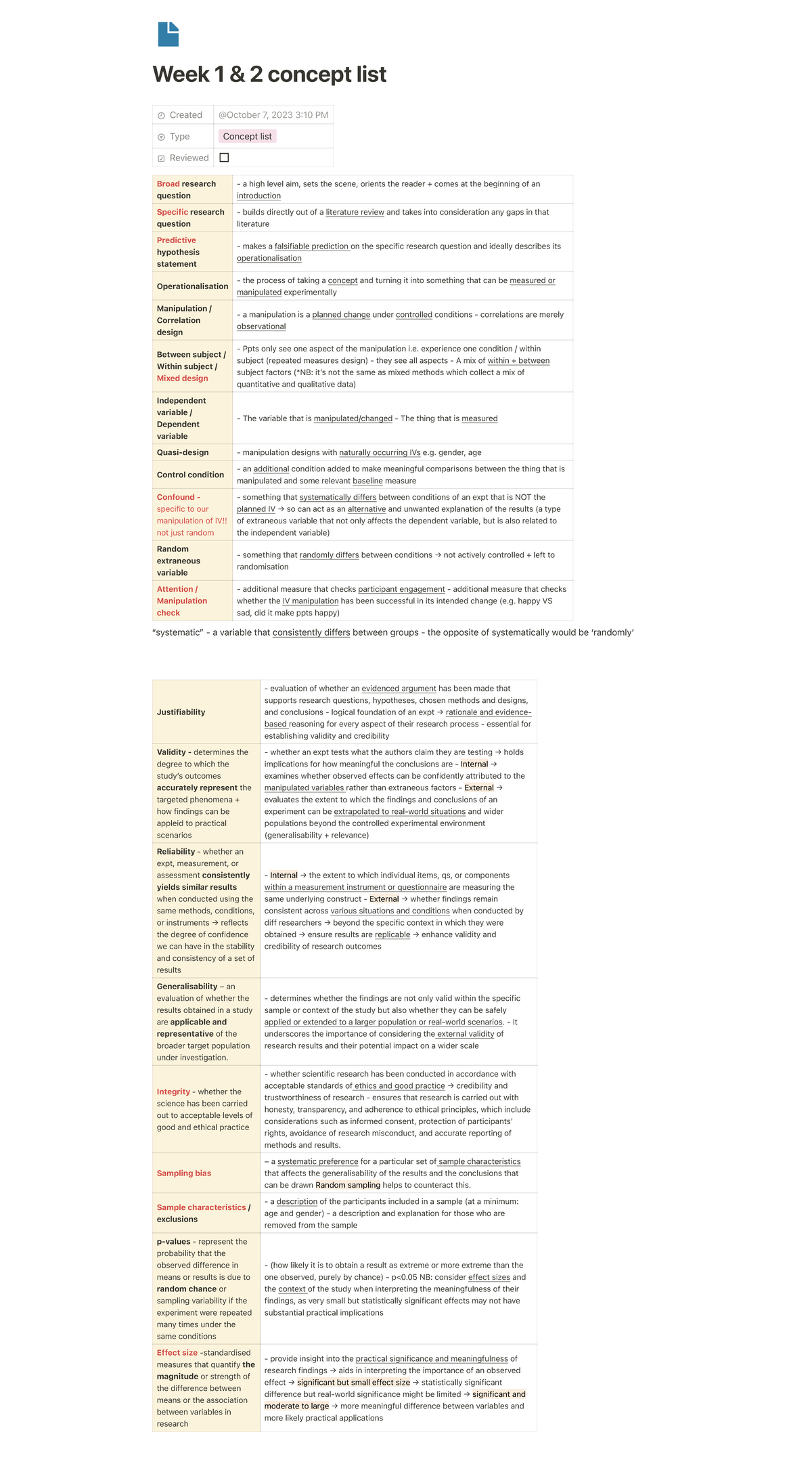 Psychology 101: Week 1 & 2 Key Concepts Overview - Studocu