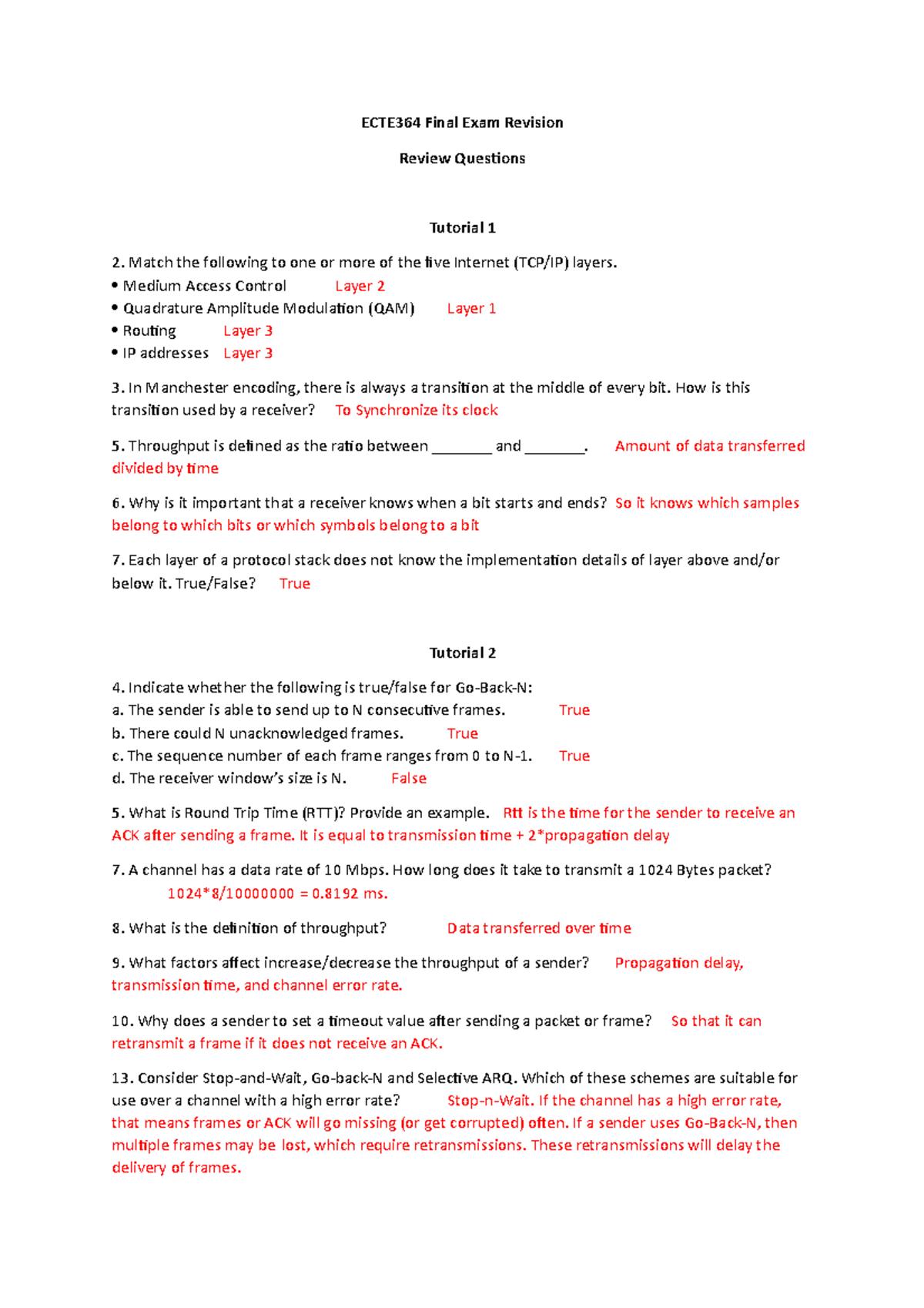 ECTE364 Final Exam Revision: Key Review Questions and Answers - Studocu