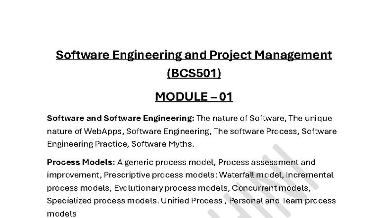MODULE 01: Software Engineering & Project Management Overview (BCS501) - Studocu