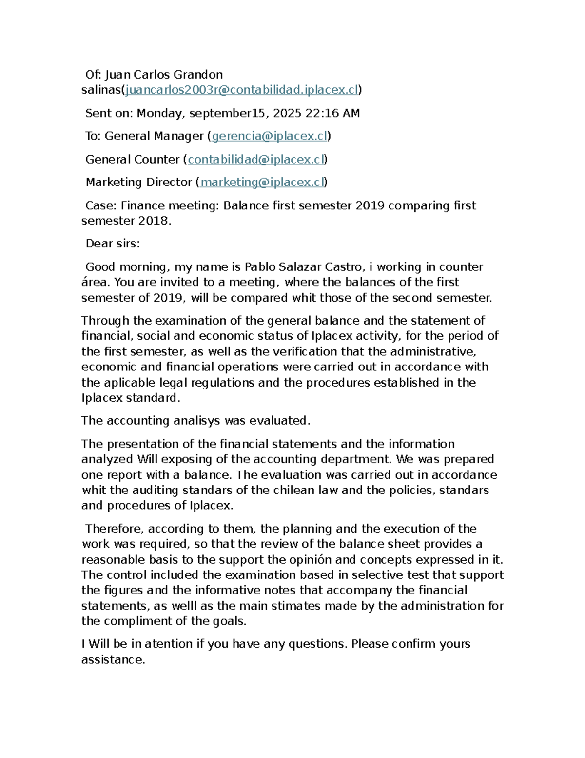 Finance Meeting: Balance Comparison H1 2019 vs H1 2018 - JPP 101010 ...