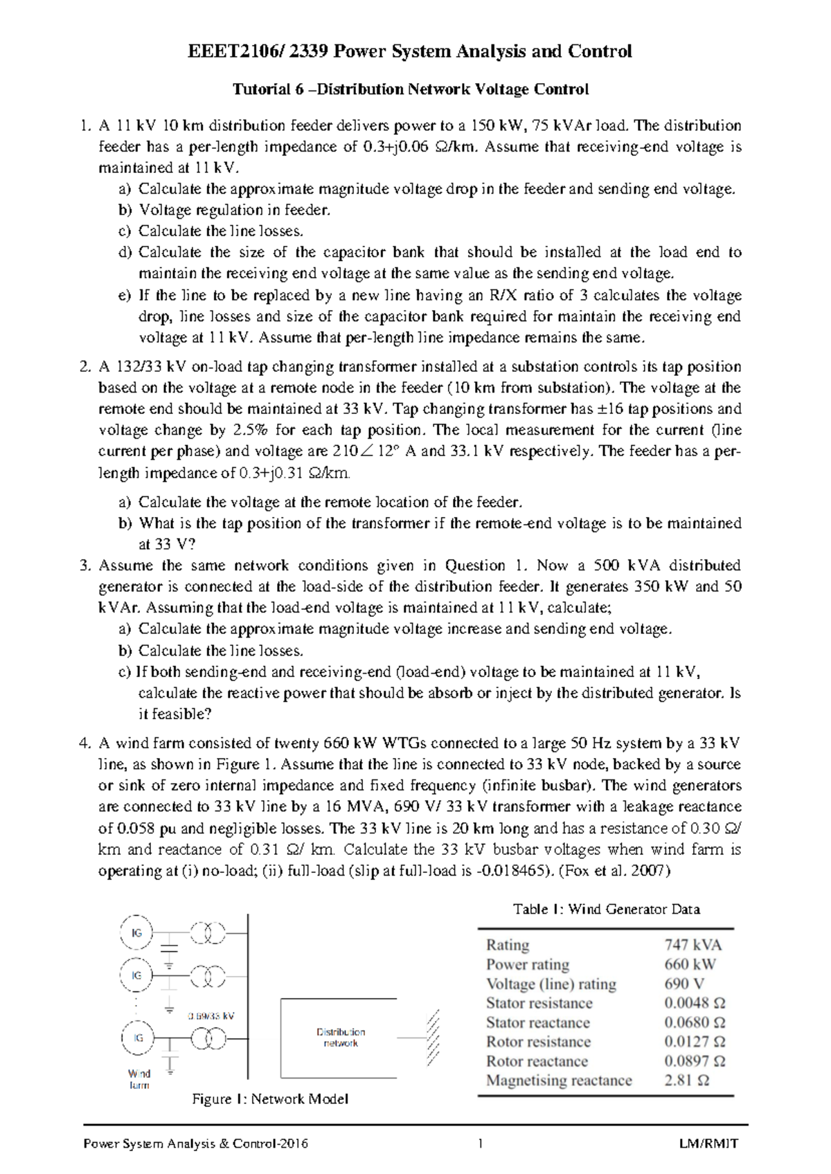 Tutorial 6: Network Voltage Control in Power Systems (EEET2106-EEET2339 ...