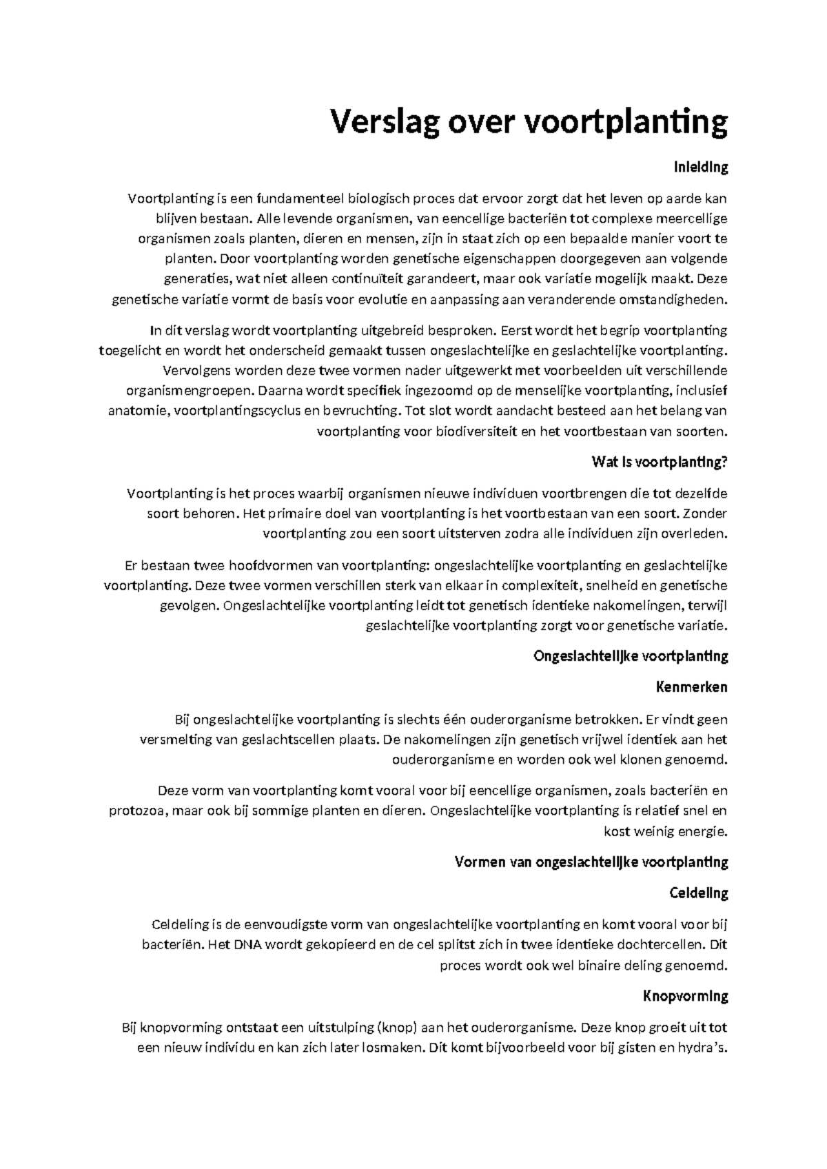 Verslag over Voortplanting - H3 Biologie 2025-2026 - Studeersnel