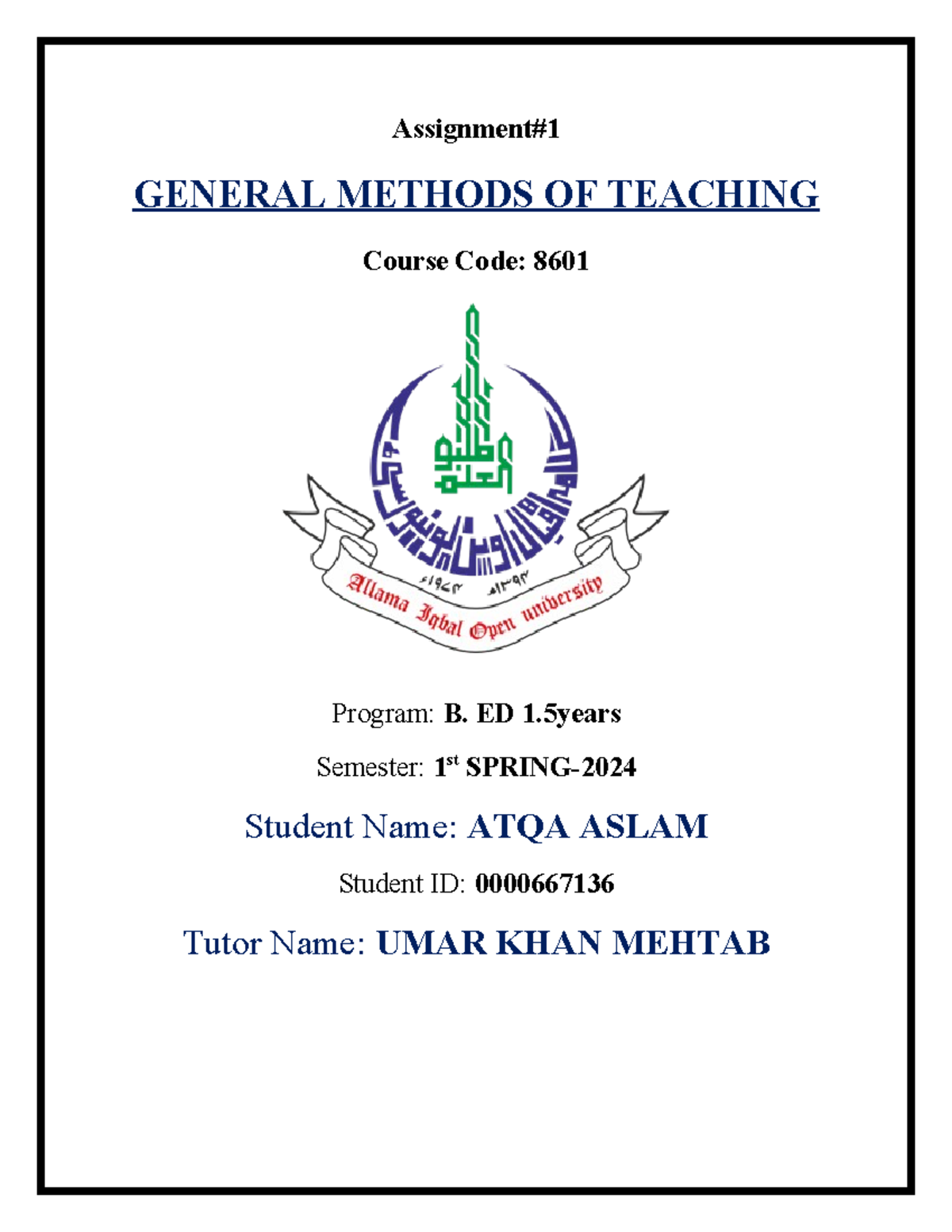 Assignment 1: Effective Teaching Strategies (Course Code: 8601) - Studocu