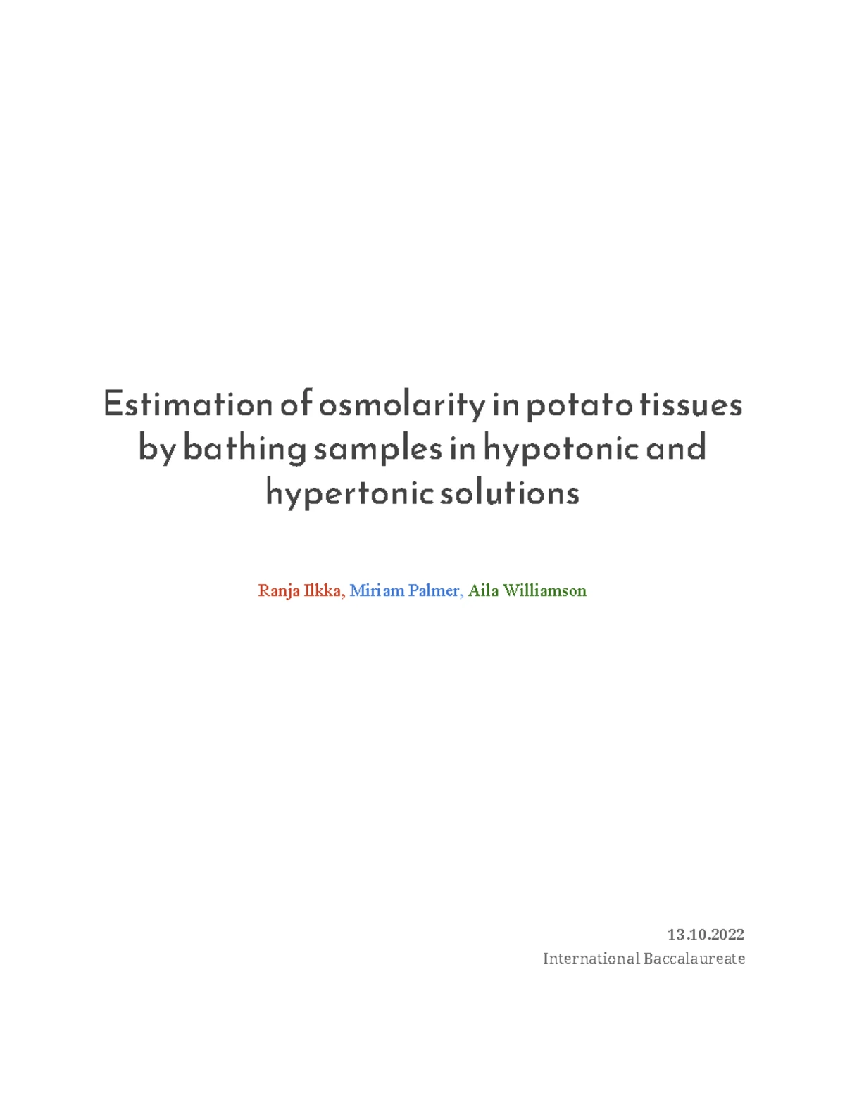 Osmosis Experiment Report - Analysis of Potato Cells (Bio 101 Prac ...