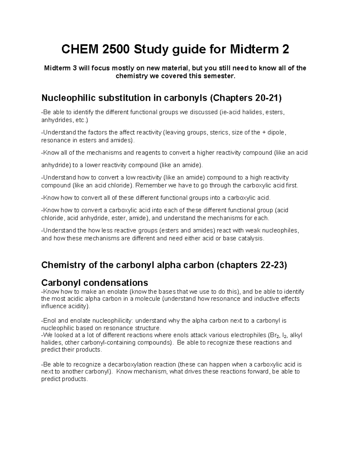 CHEM 2500 Midterm 2 Study Guide: Key Concepts & Reactions - Studocu