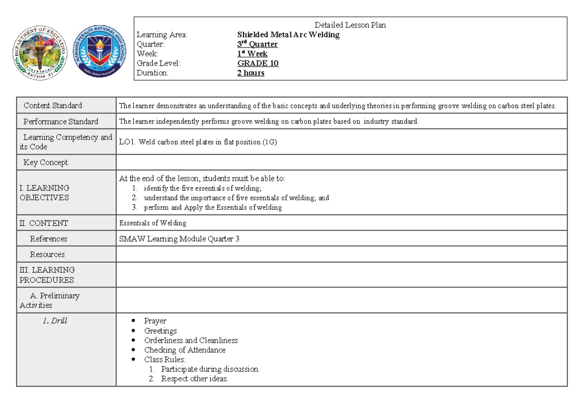 DLP: Understanding the Five Essentials of Welding - G10 SMAW - Studocu