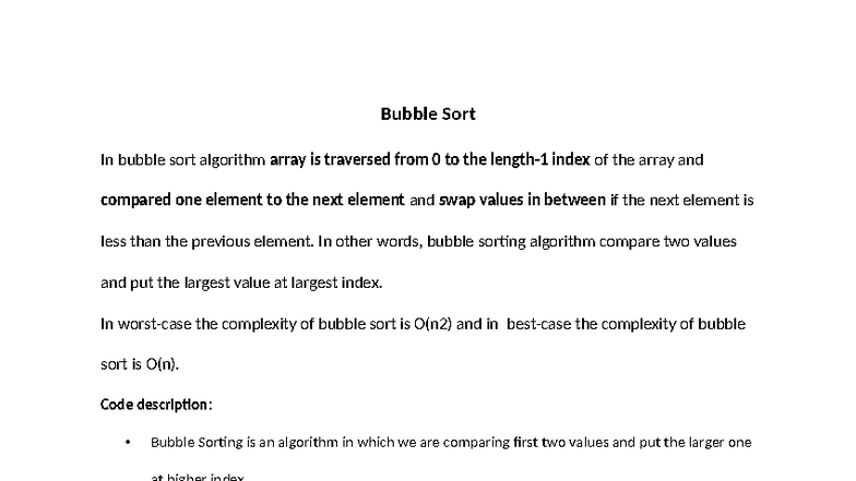 Bubble Sort Algorithm Explained - CS101 - Studocu