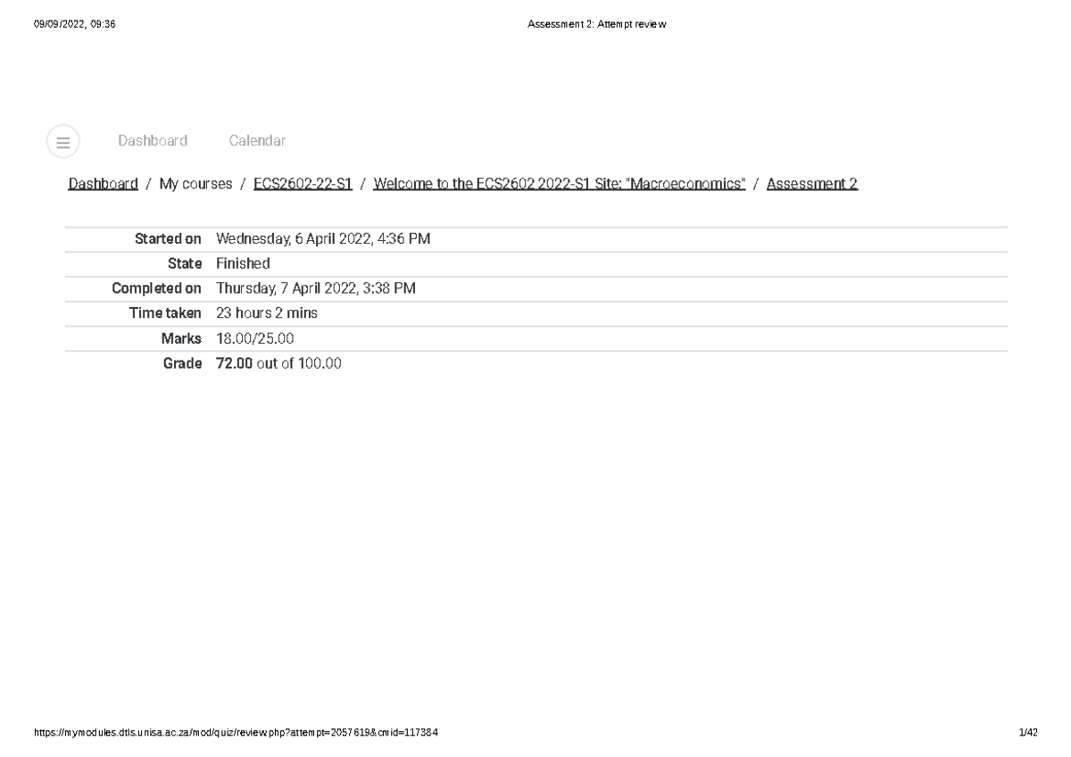 ECS2602-22-S1 Assessment 2 Attempt Review and Feedback - Studocu