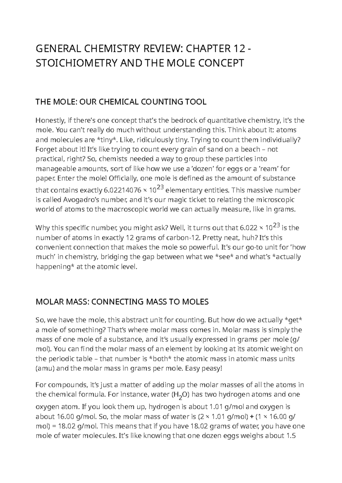 GENERAL CHEMISTRY REVIEW: CH 12 STOICHIOMETRY & MOLE CONCEPT - Studocu
