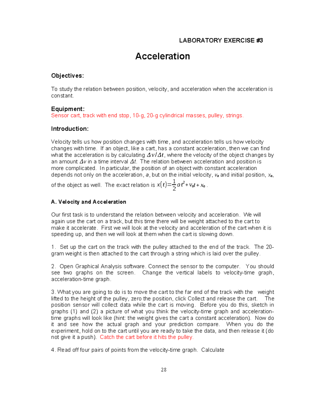 Physics 11000 Lab 4 - Acceleration and Motion Analysis Exercise - Studocu