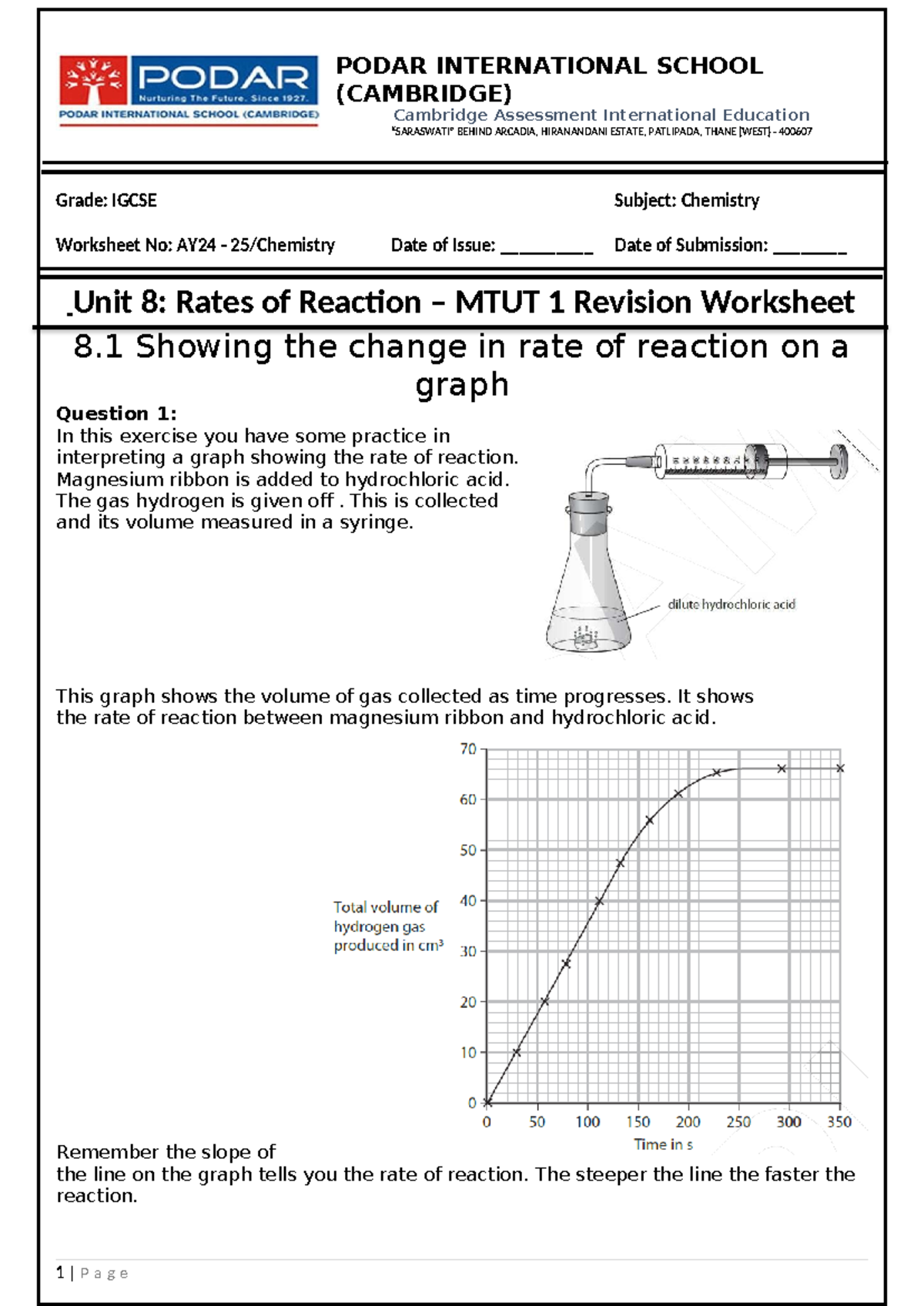 Unit 8: Rates of Reaction Revision Worksheet Questions - IGCSE ...