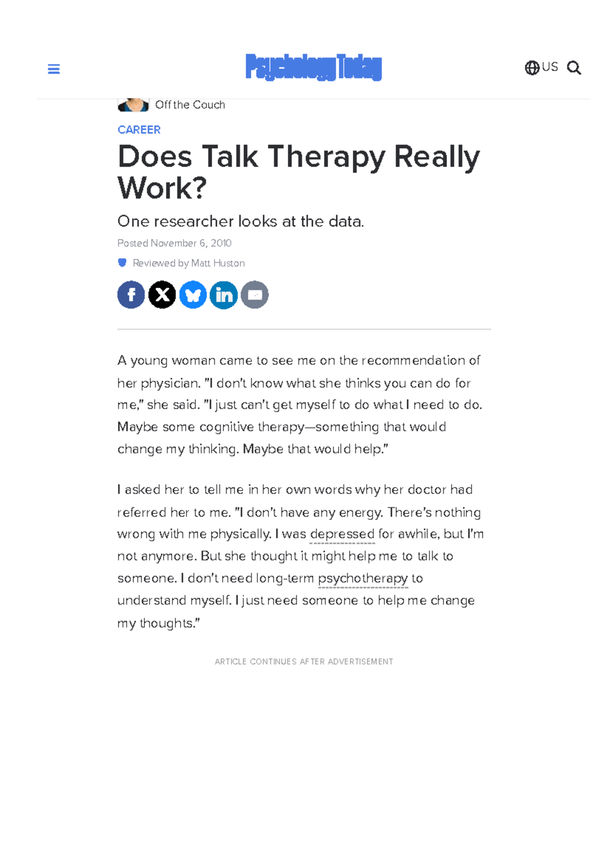 US F. Diane Barth L.C.S.W. Off the Couch: The Effectiveness of Talk ...