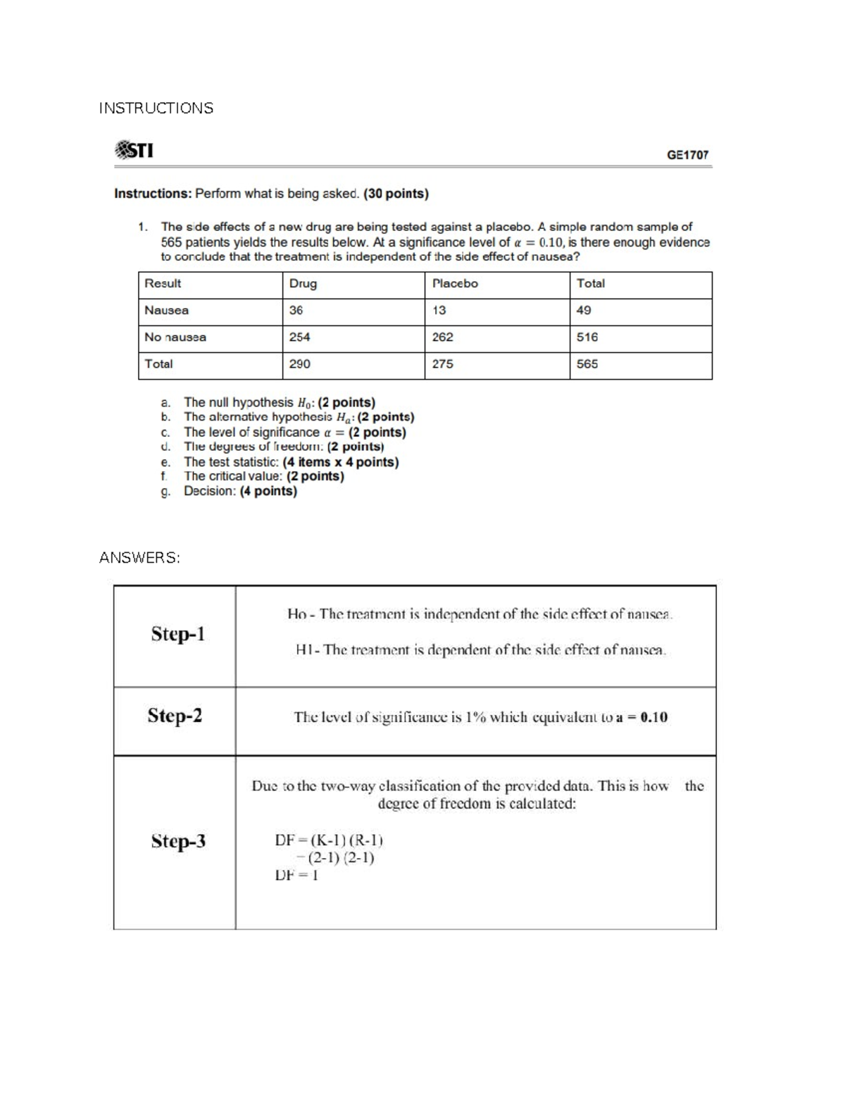 STI GE1707 Final Exam: Drug Side Effects Analysis Instructions - Studocu