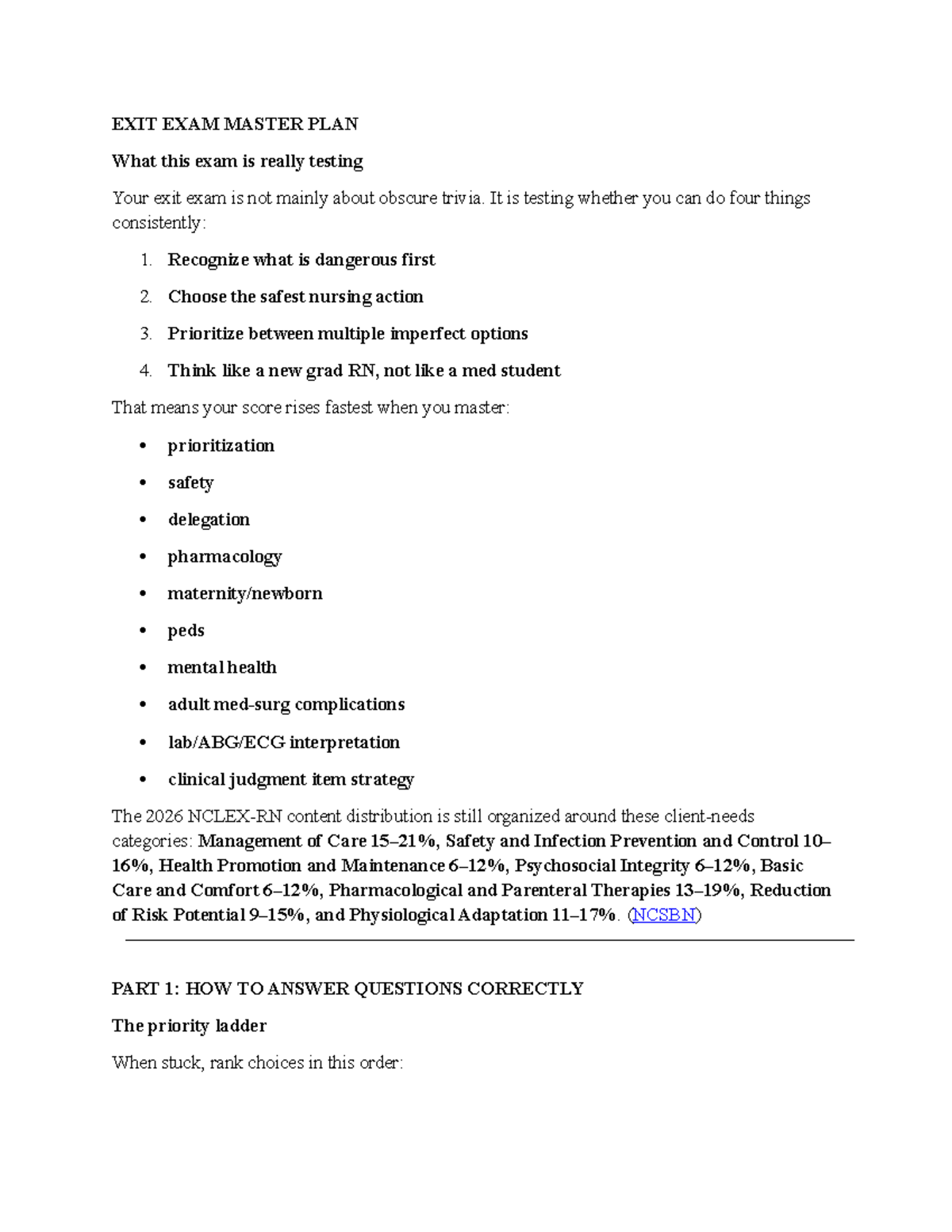 NCLEX EXIT EXAM MASTER PLAN: Key Strategies for Success - Studocu
