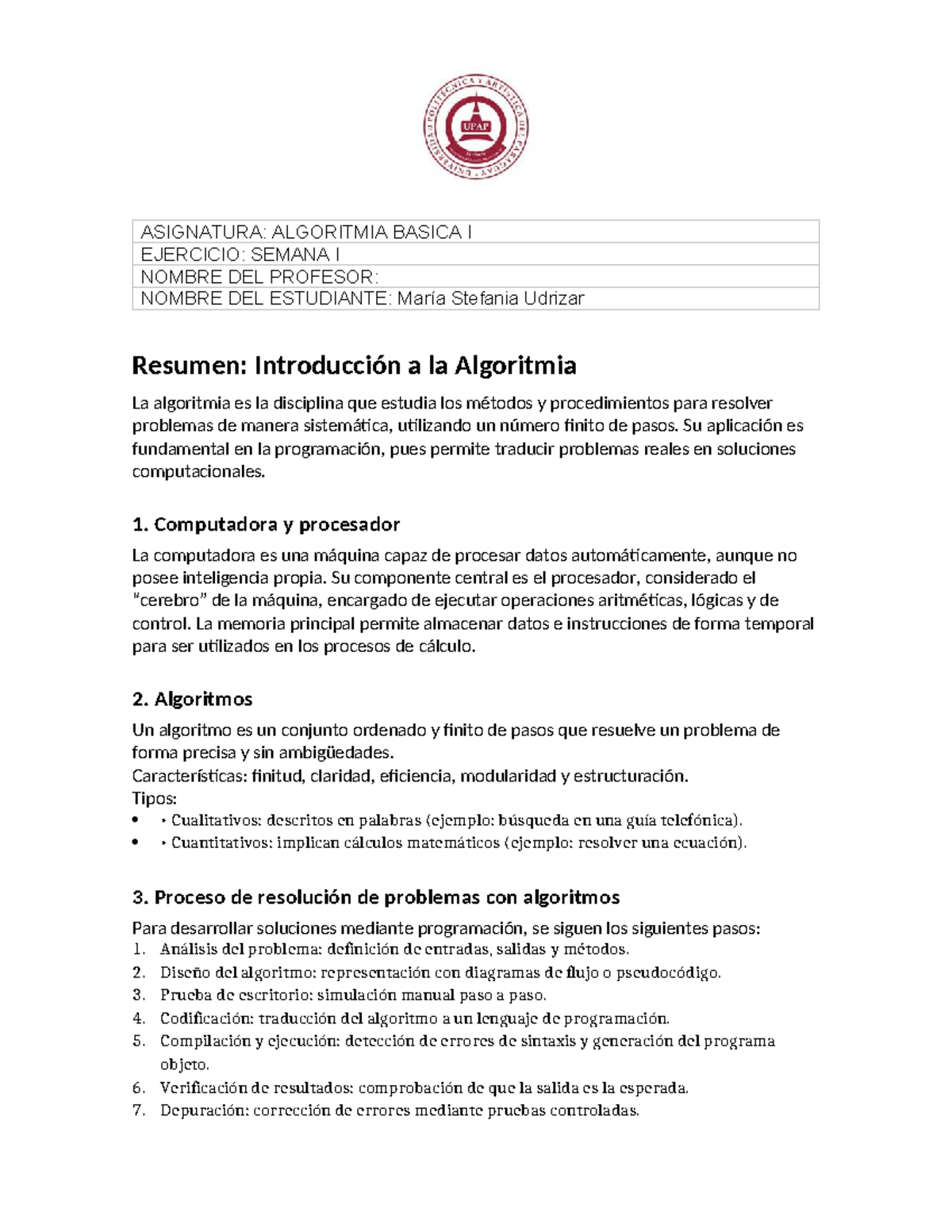 Semana I: Introducción a la Algoritmia Básica I - Studocu