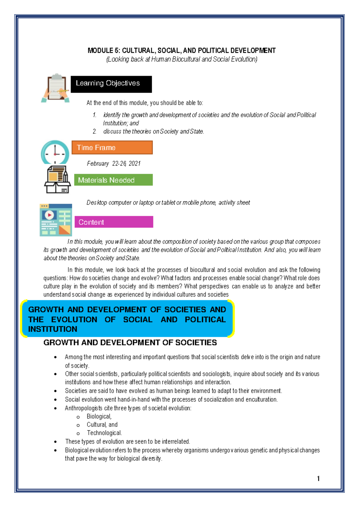 UCSP Module 5: Societal Growth, Development & Political Evolution - Studocu