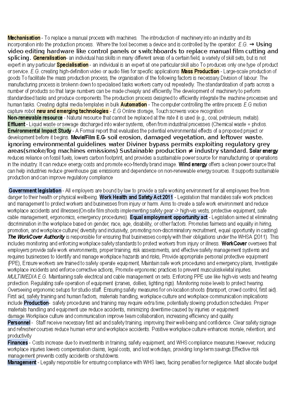 Multimedia Cheat Sheet: Mechanisation, Automation & Workplace Safety ...
