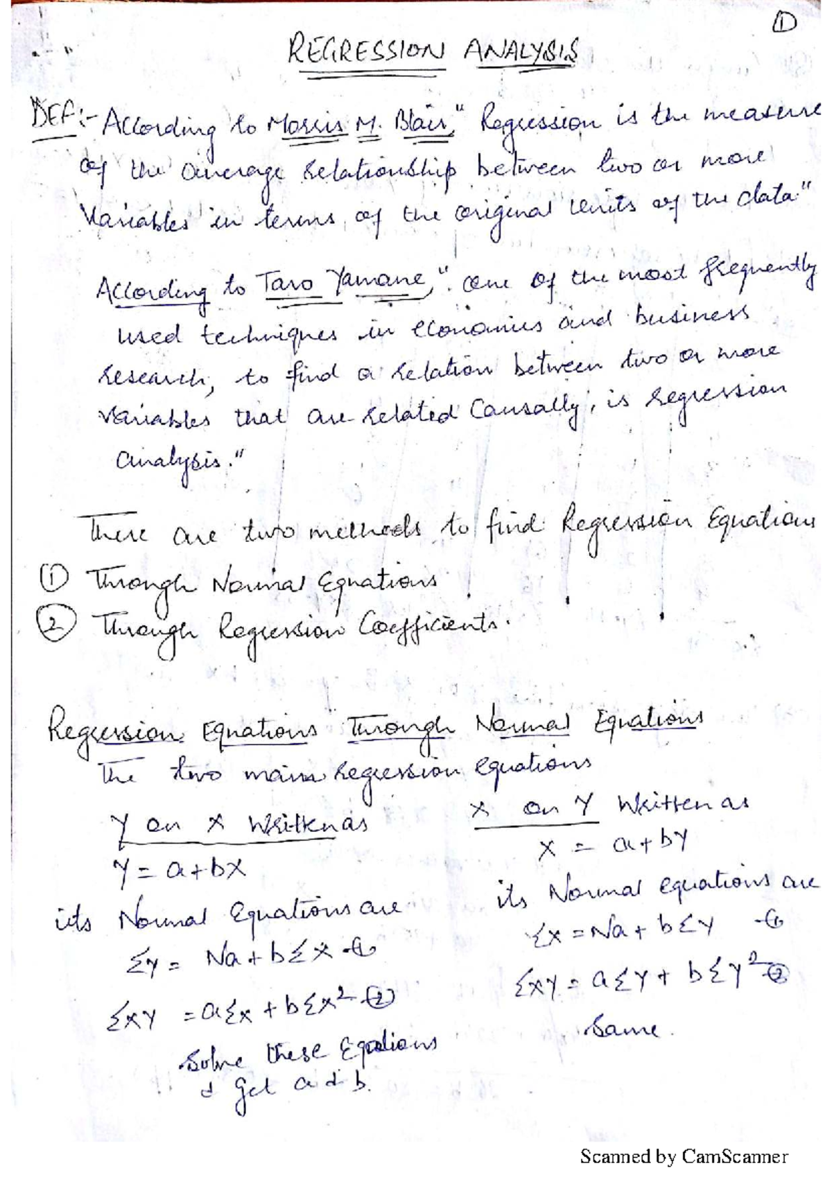 Regression - Lecture Notes for Course Code R E R D U3 A M - Studocu