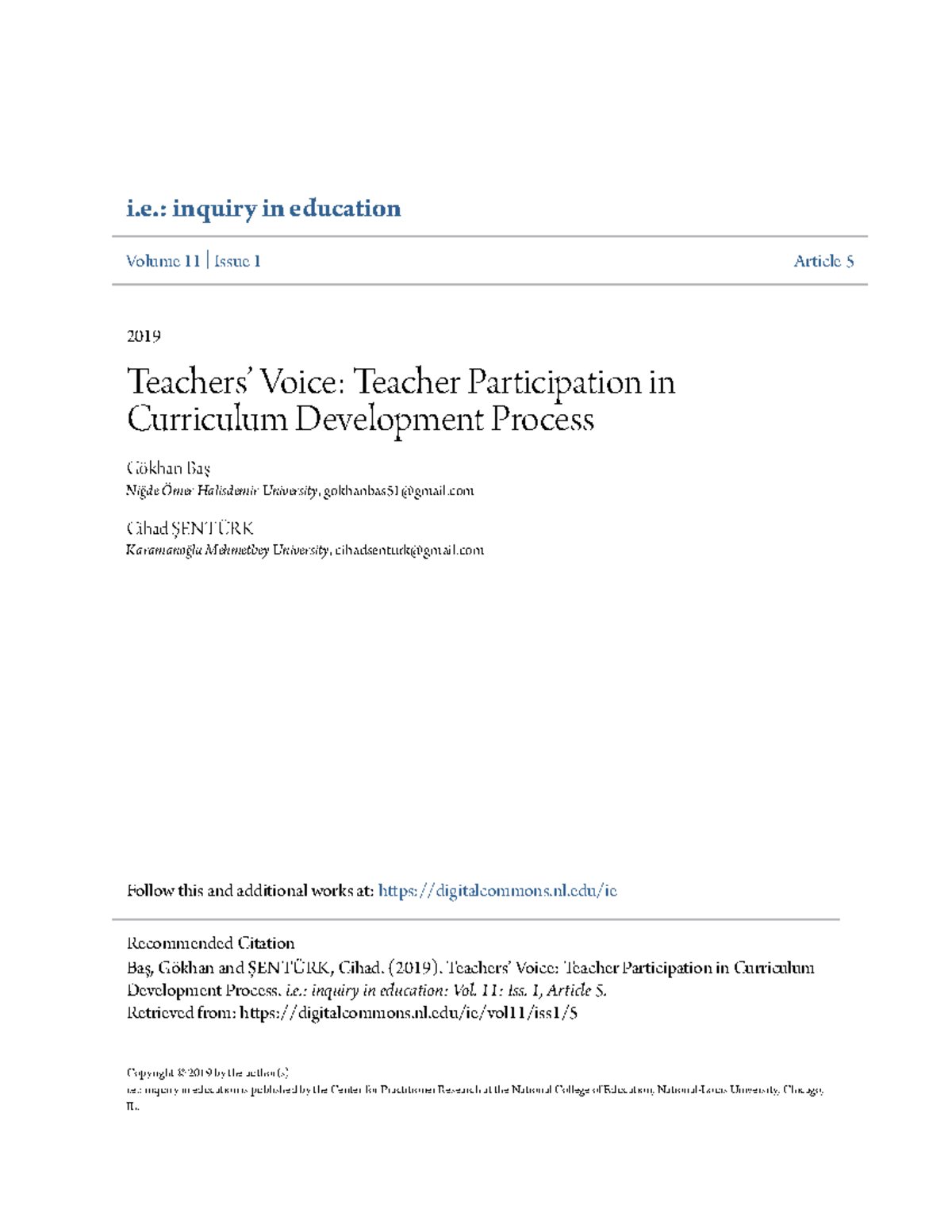 Teacher Participation in Curriculum Development Process: Insights from ...