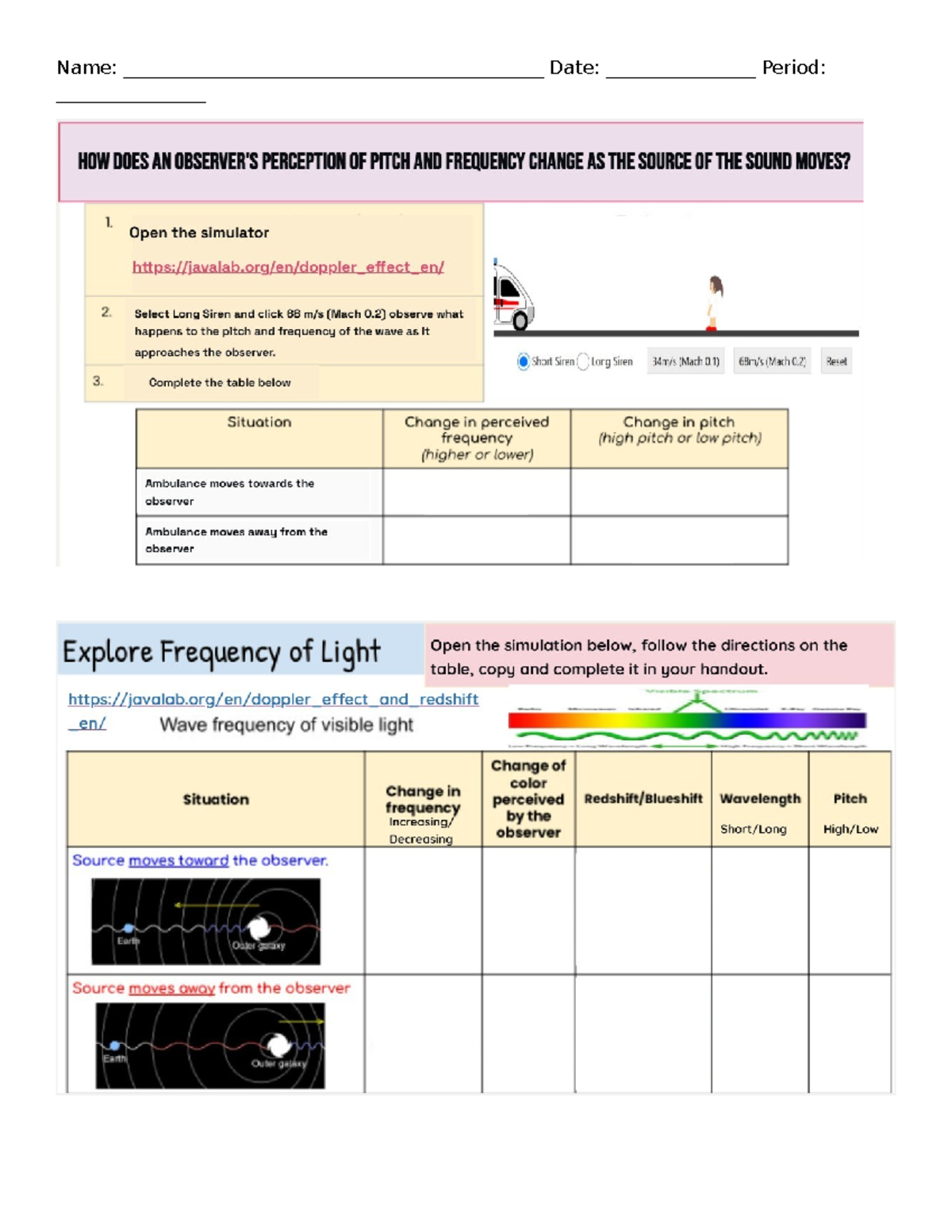 Doppler Effect Quizizz Handout: Pitch & Frequency Changes - Studocu