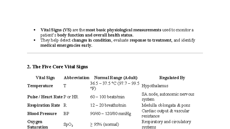 Vital Signs - NURSING - Vital Signs (VS) are the most basic ...