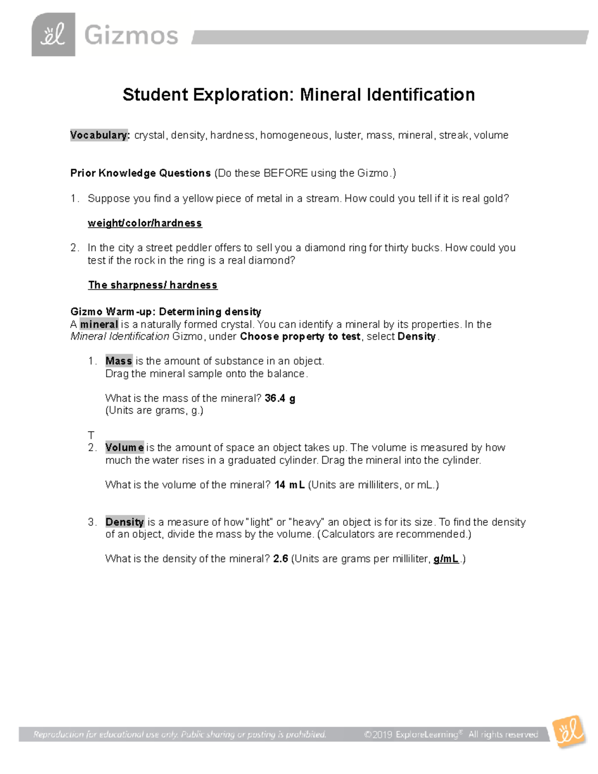 Mineral Identification: SE Student Exploration Guide - Studocu
