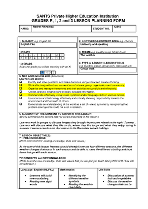 Sants Lesson Planning Template FP 2020 - NAME: STUDENT NO. 1. SUBJECT e ...