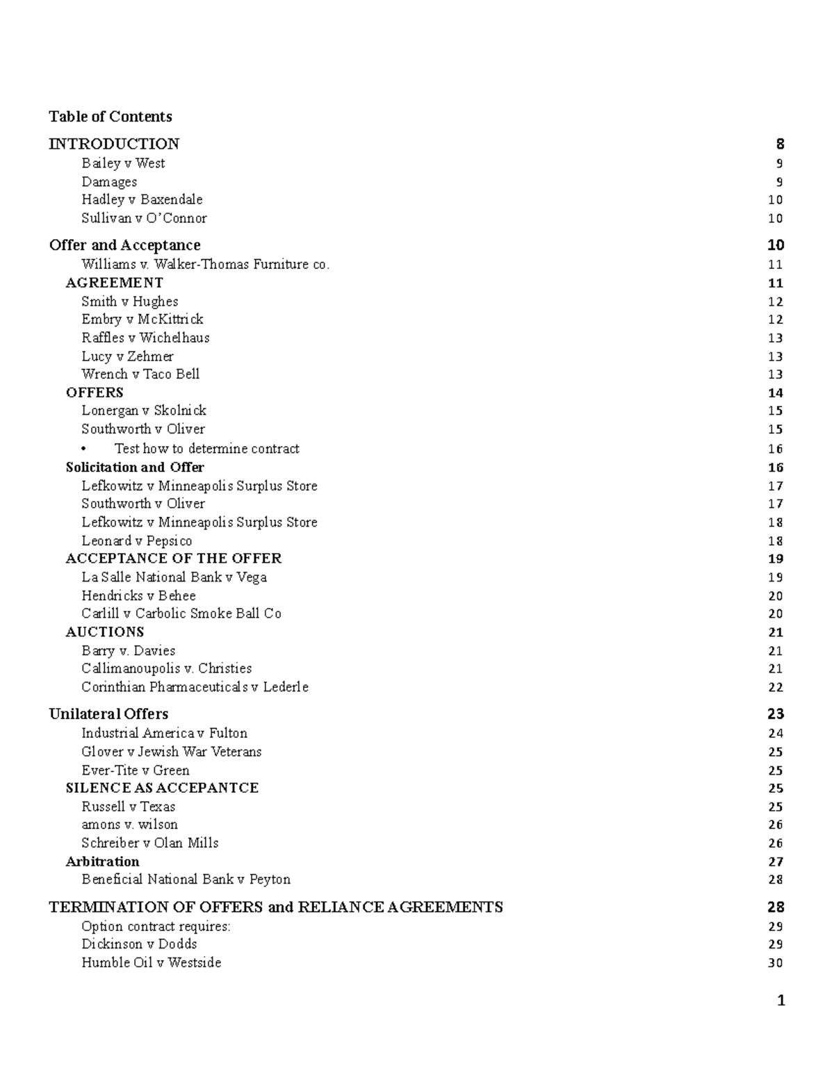 Contracts Outline (Long) - Table of Contents ∙ Where the contract for ...