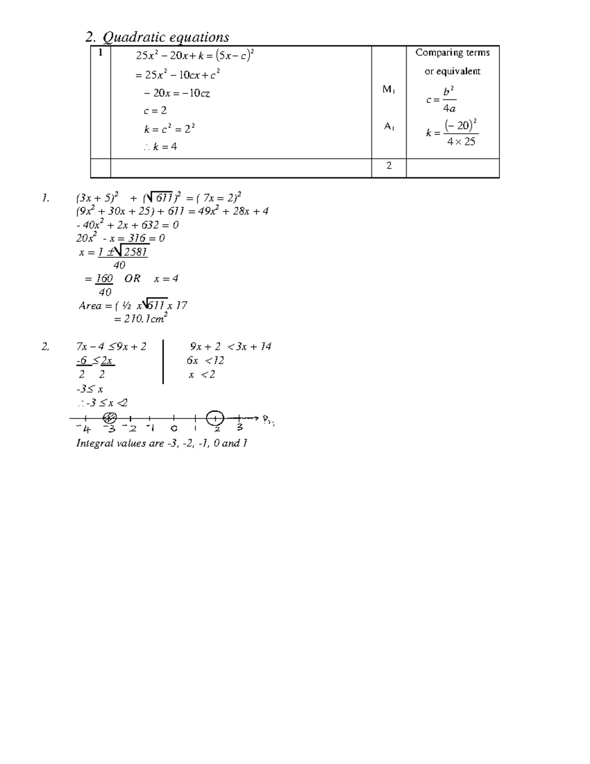 Quadratic Equations - Answers for Course 2.1 - Studocu