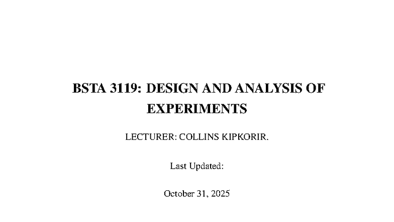 BSTA 3119: RBD ANOVA Notes and Analysis Techniques - Studocu