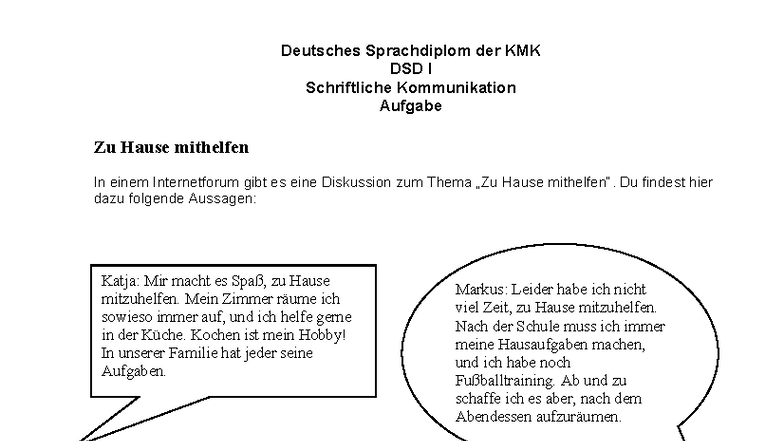 DSD I Modellsatz 8: Schriftliche Kommunikation - Zu Hause mithelfen ...