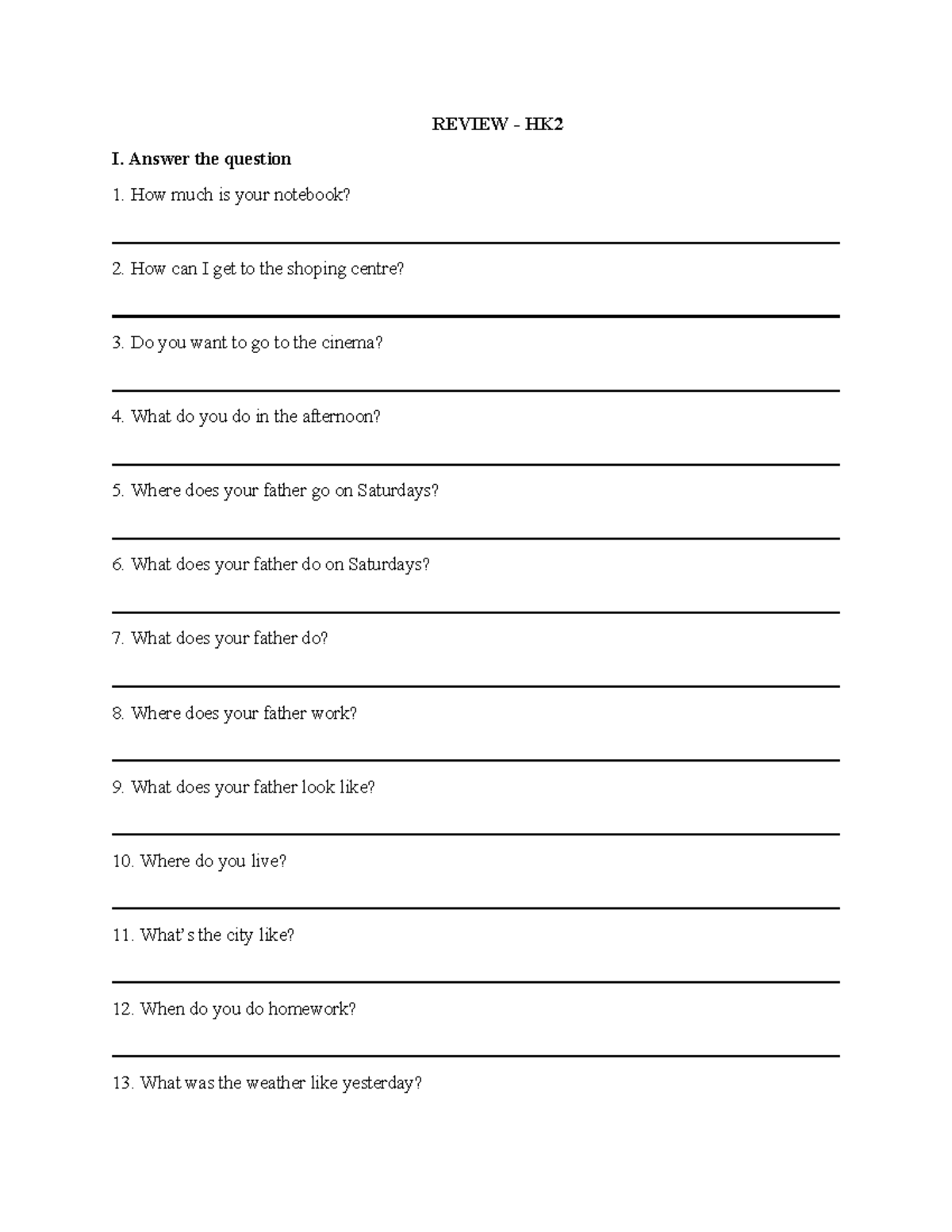 Review HK2 - English 4: Questions, Letter Reordering & Matching - Studocu