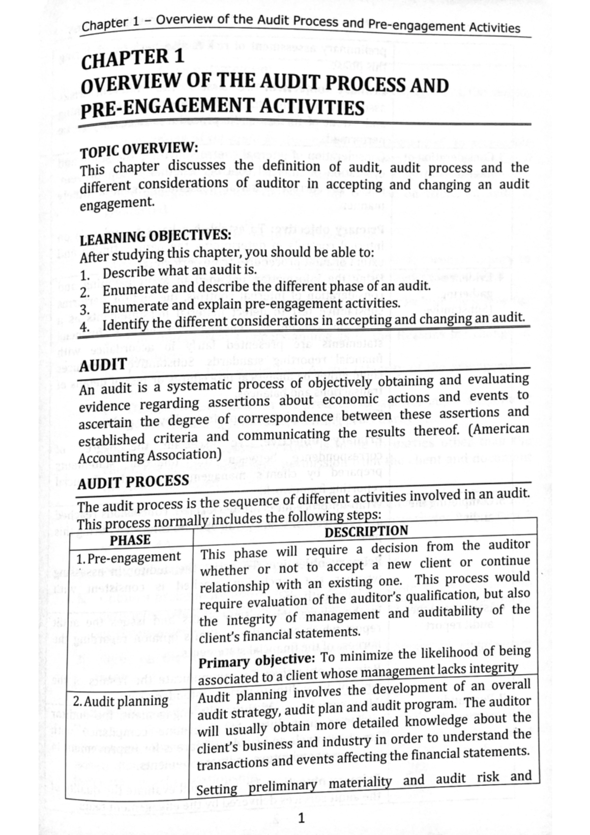 Chapter 1 - From the textbook - Chapter 1 Overview of the Audit Process ...