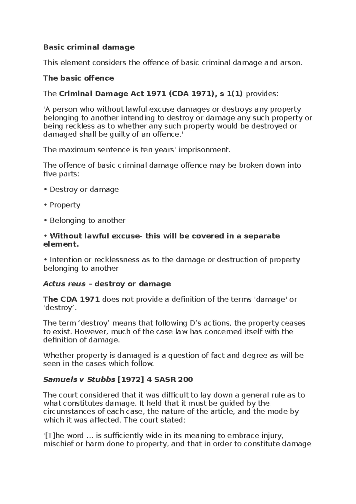 3. Aggravated criminal damage - The Criminal Damage Act (‘CDA’) 1971 ...