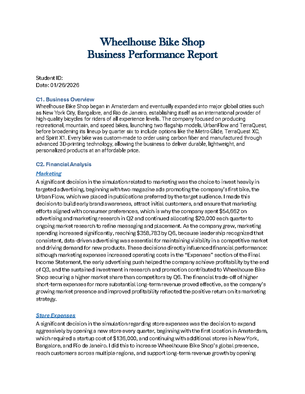 D361 - Task 1: Wheelhouse Bike Shop Performance Analysis Report - Studocu