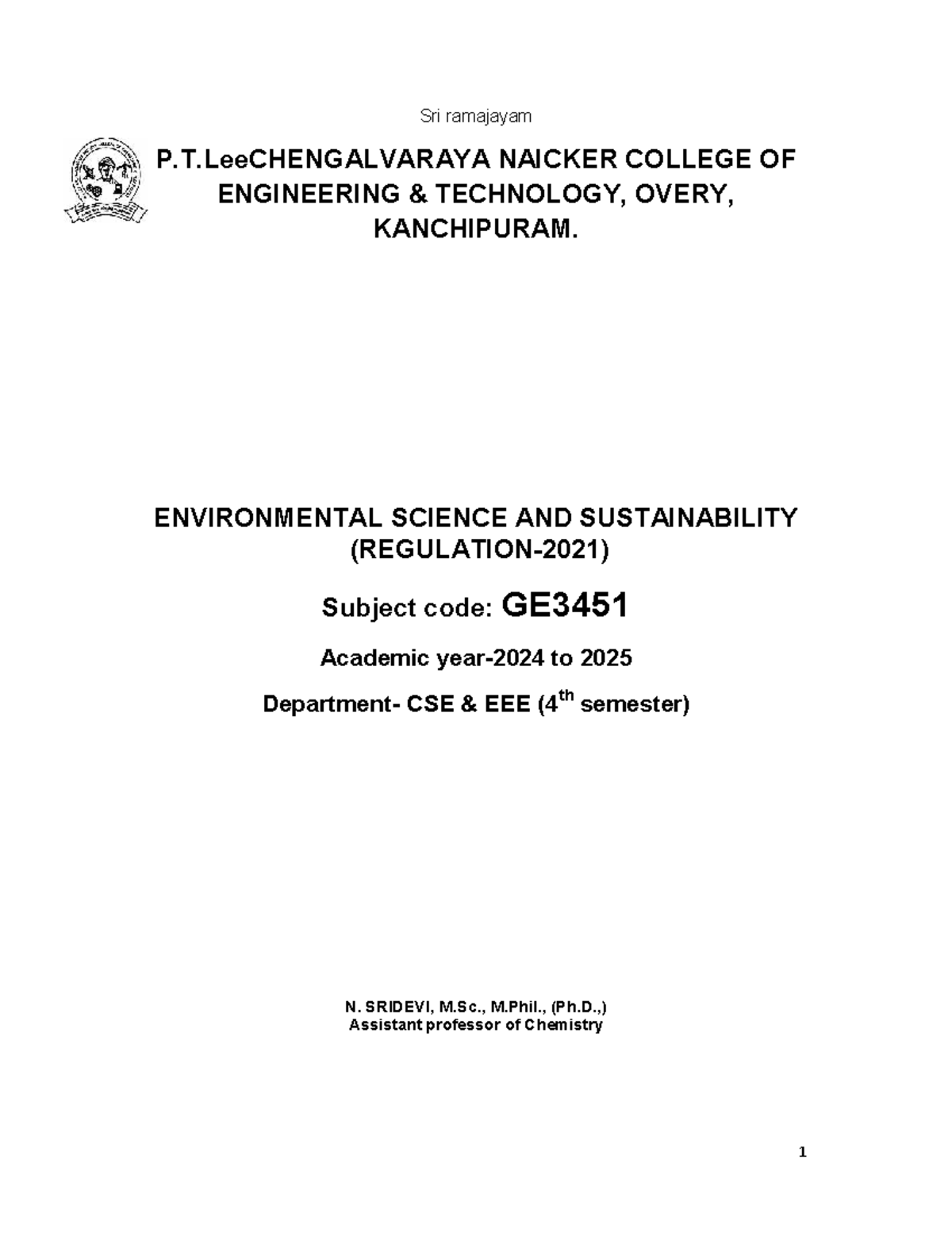 Environmental Science and Sustainability Notes - GE3451 CSE 4th Sem ...