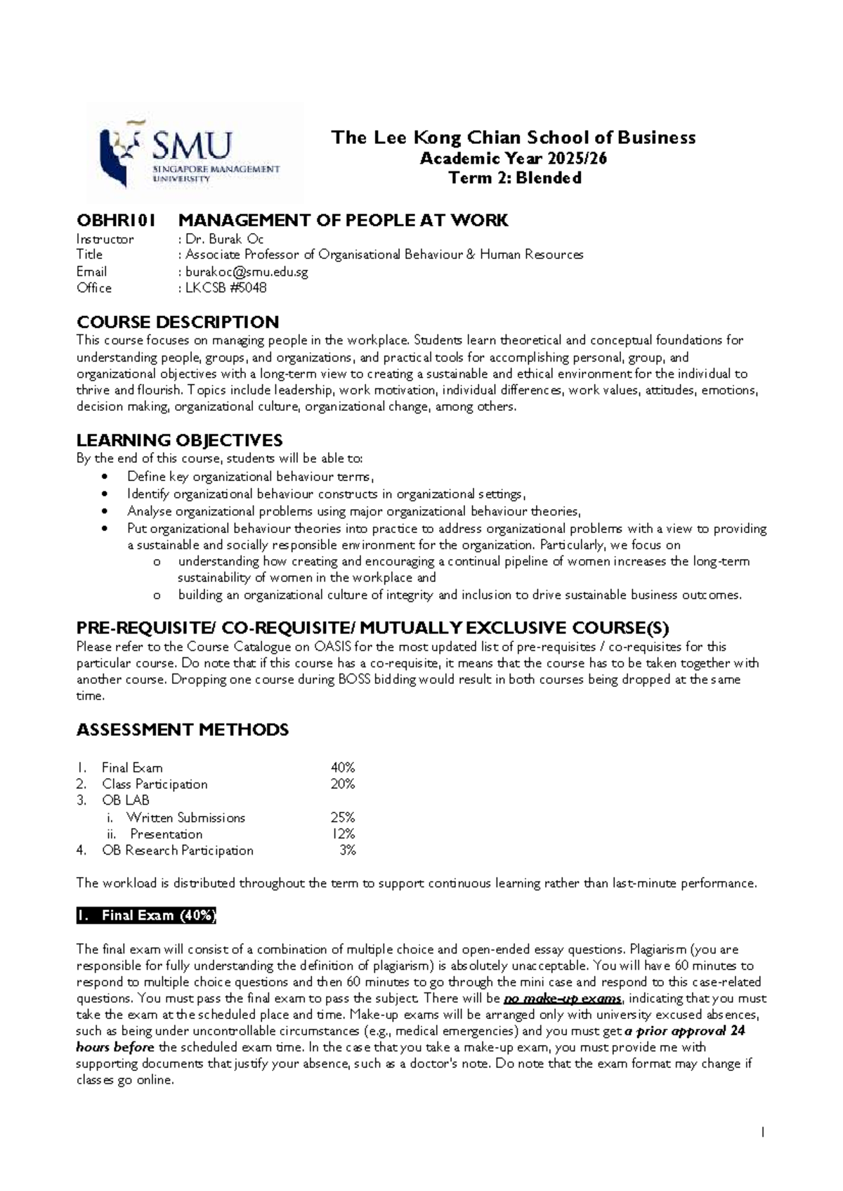 OBHR101: Managing People at Work - Term 2 Course Outline - Studocu