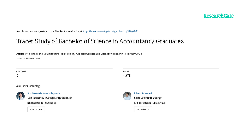 Tracer Study of BSA Graduates: Employment Outcomes and Insights - Studocu