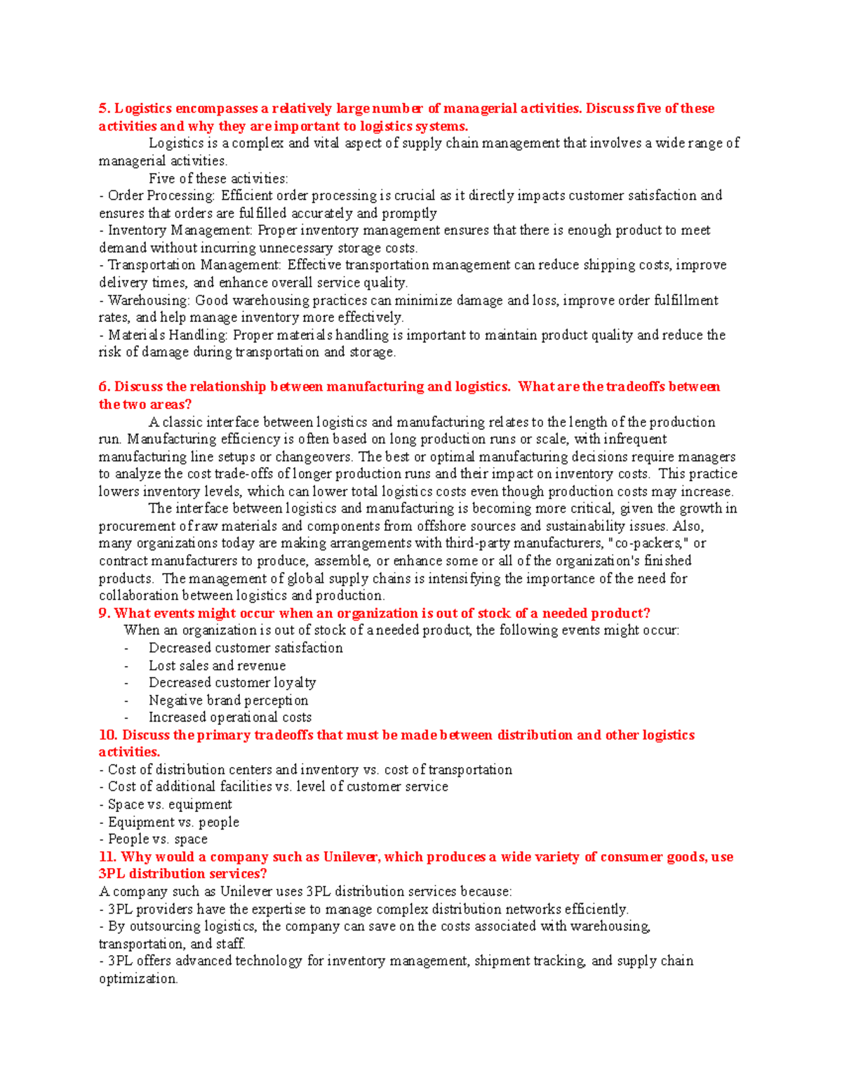 Logistics Management Activities and Their Importance - MKT 101 - Studocu