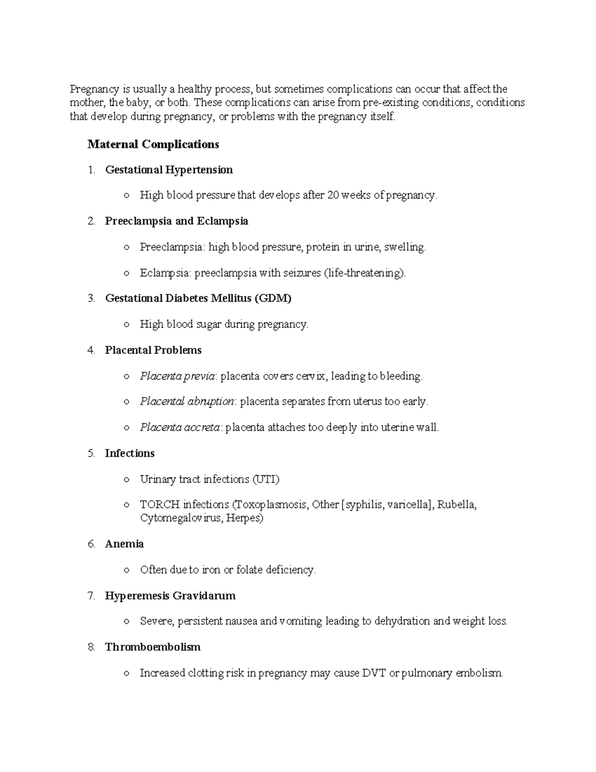 Pregnancy Complications: Maternal and Fetal Risks Explained - Studocu