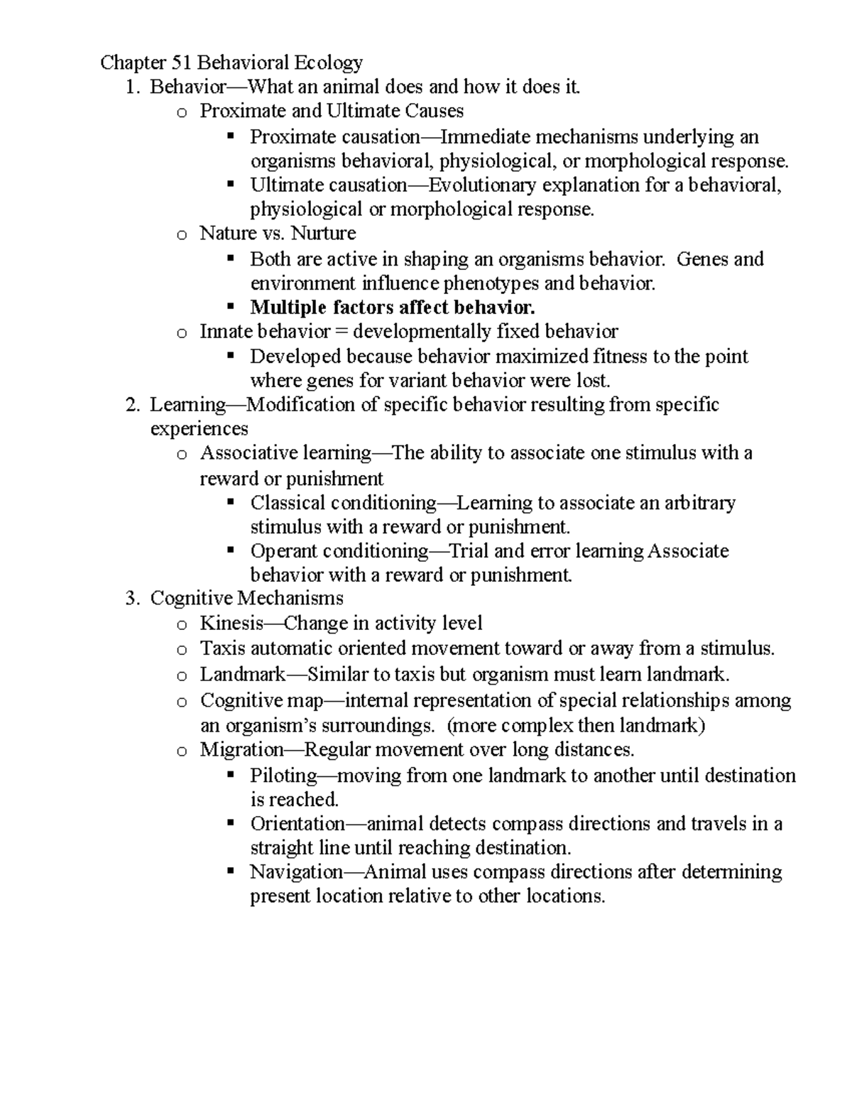 Behavioral Ecology Notes - CH51 Overview of Key Concepts and Mechanisms ...