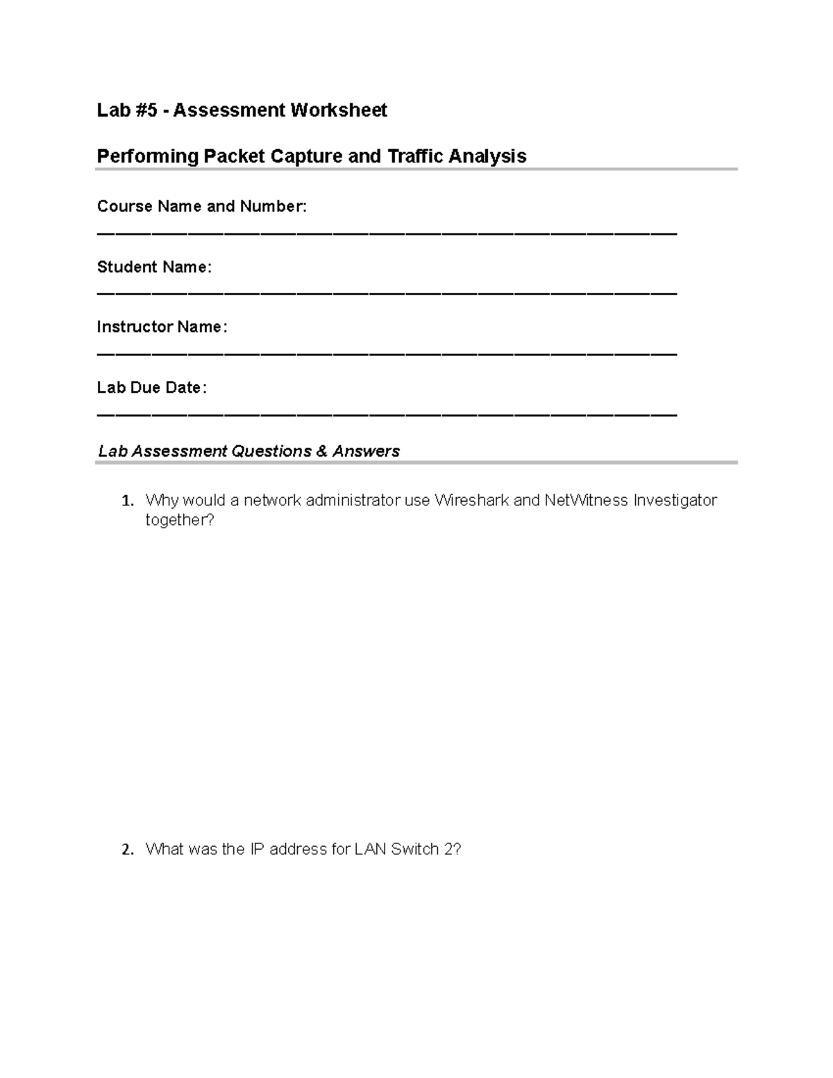 Lab5 - Lab - Lab #5 - Assessment Worksheet Performing Packet Capture and Traffic Analysis Course ...