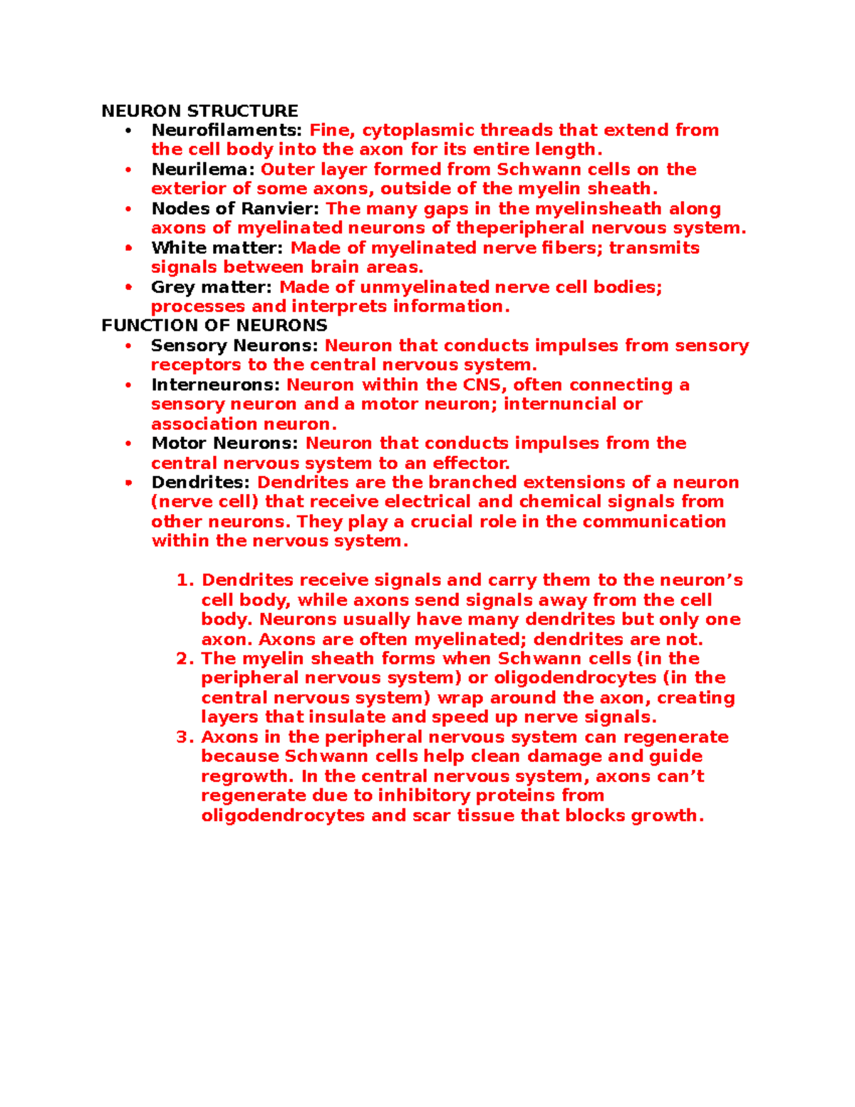 NEUR 9.4 Anatomy Notes: Structure and Function of Neurons - Studocu