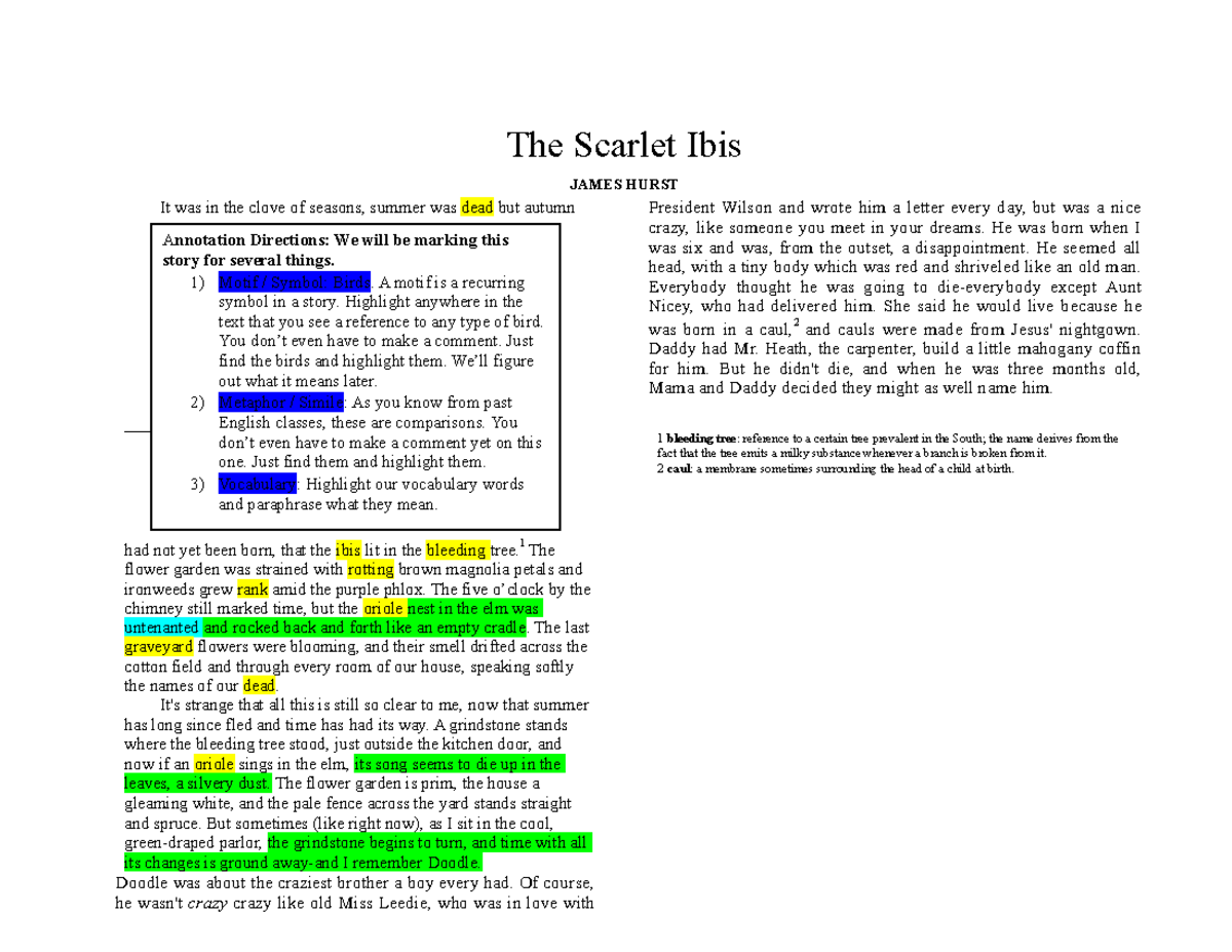 4._The_Scarlet_Ibis_-_Analysis_and_Themes_Essay_Notes.docx - Studocu